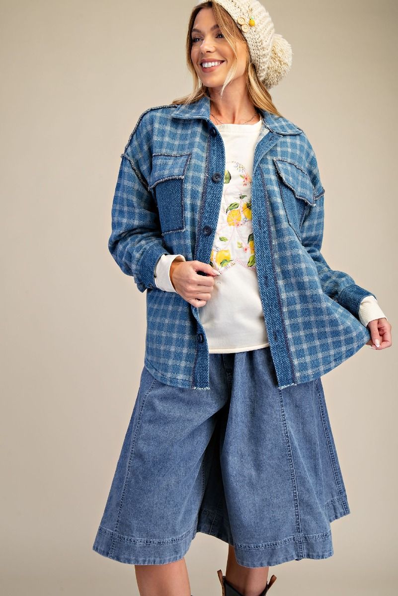 Washed Denim Plaid Shacket – Vintage Vault Boutique